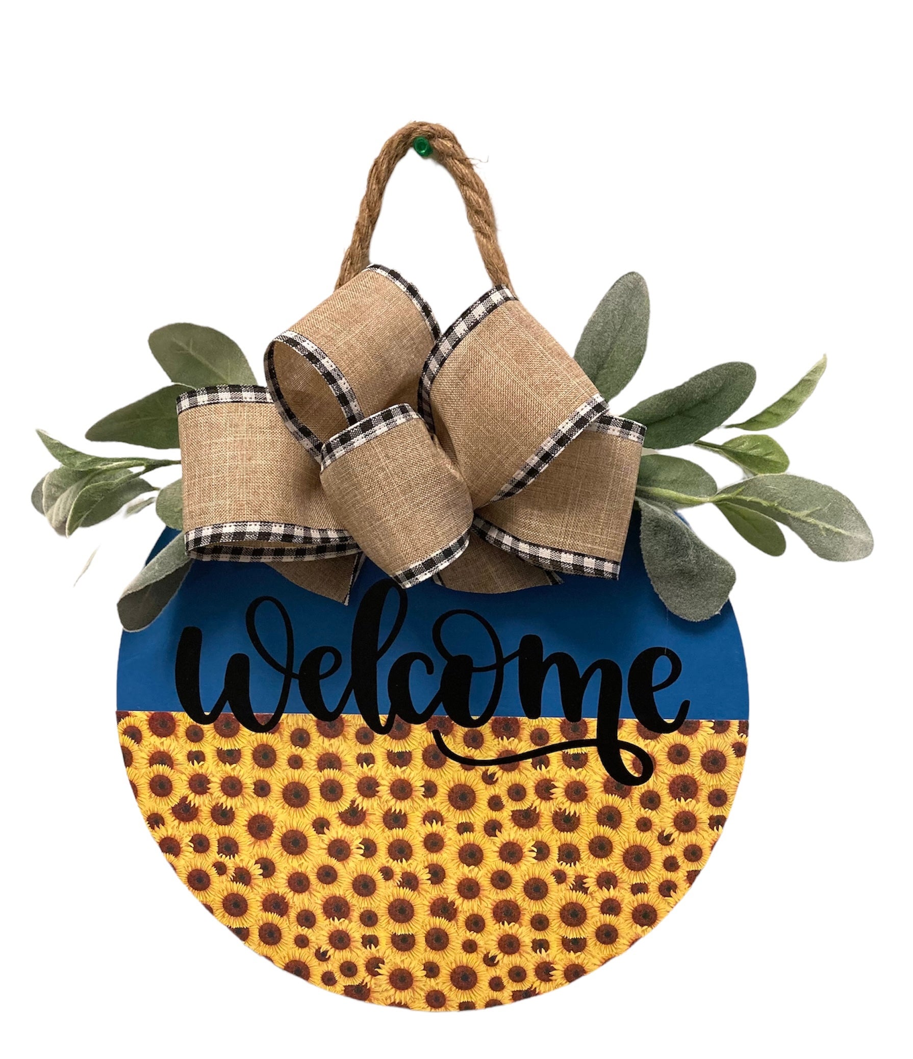 Welcome Door Sign (Blue and Sunflower) | Rescued by Lacey